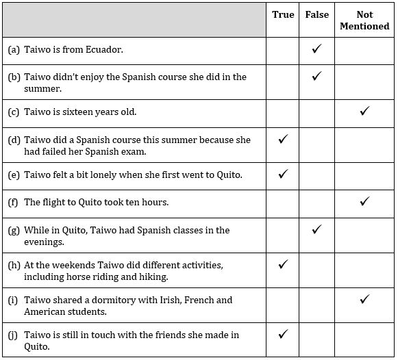 Junior Cert Spanish (Common) Edco Sample D: Q14