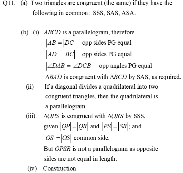 Junior Cert Maths (Higher) Edco Sample C Q11