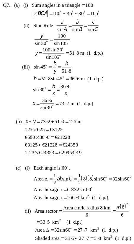 Leaving Certificate Maths (Ord) 2020: Paper 2 Q7