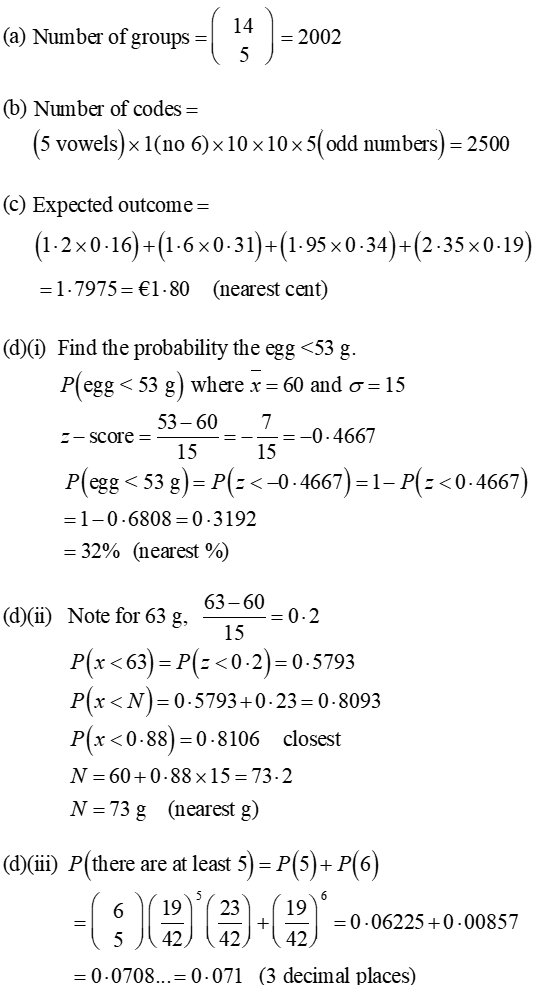 Leaving Certificate Maths (Higher) 2022 Deferred: Paper 2 Q8